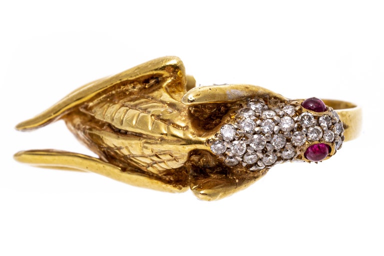 18k Yellow Gold Diamond and Ruby Grasshopper Ring For Sale at 1stDibs