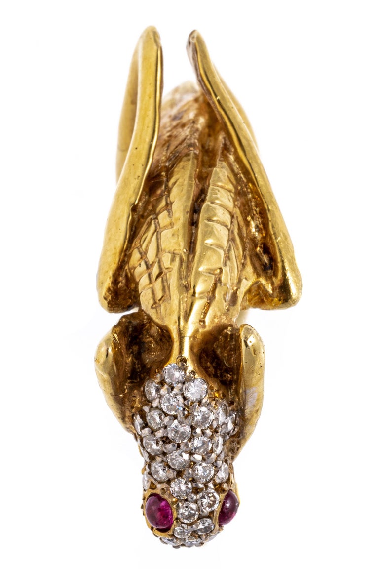 18k Yellow Gold Diamond and Ruby Grasshopper Ring For Sale at 1stDibs