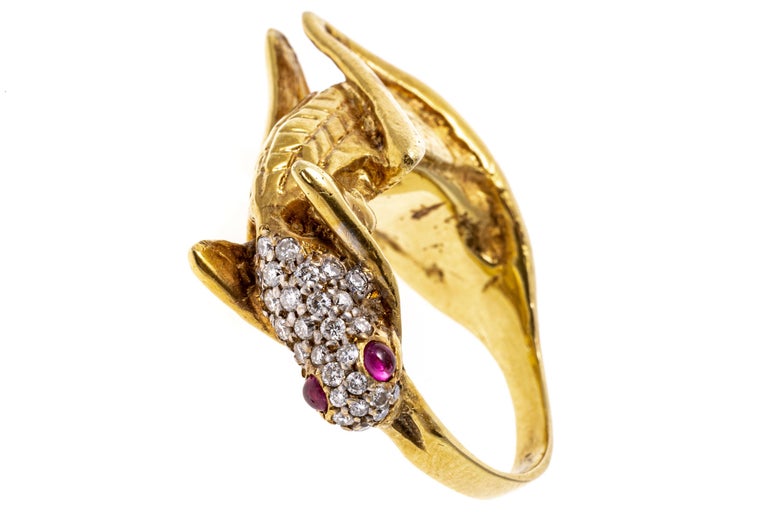 18k Yellow Gold Diamond and Ruby Grasshopper Ring For Sale at 1stDibs
