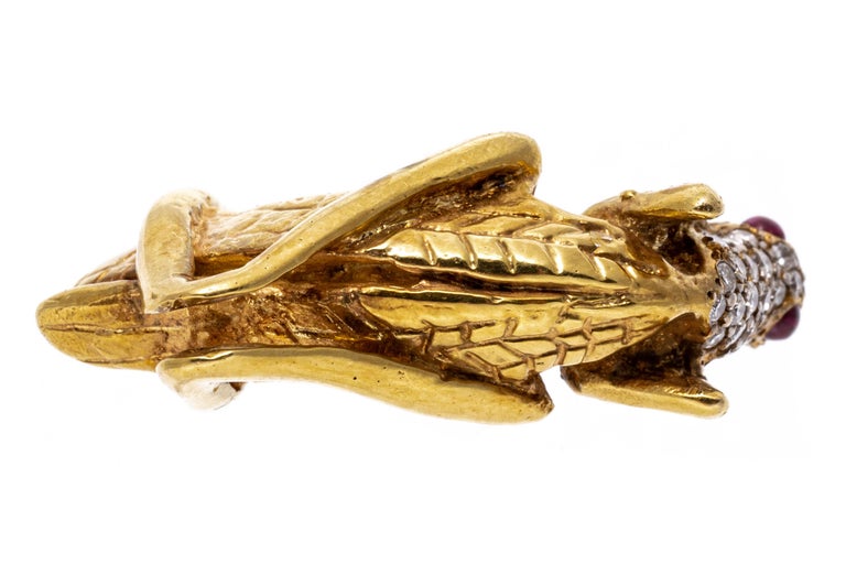 18k Yellow Gold Diamond and Ruby Grasshopper Ring For Sale at 1stDibs