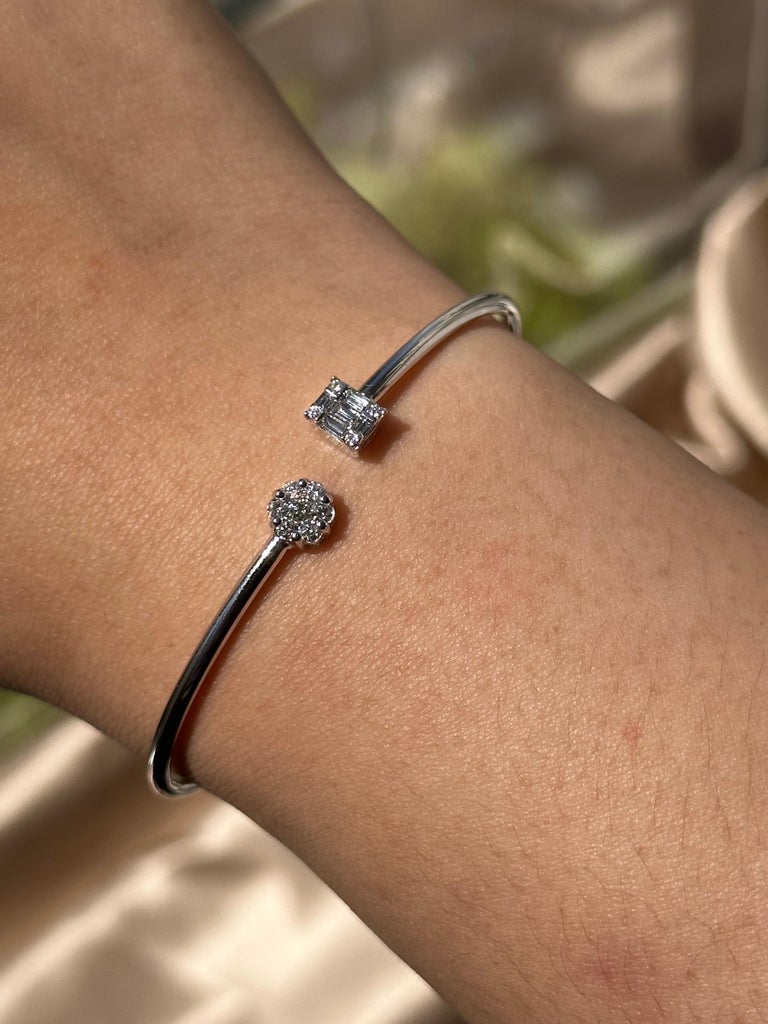 18k Yellow Gold Diamond Cuff Bangle 0.50 ct Diamond Bracelet, Open Cuff ...