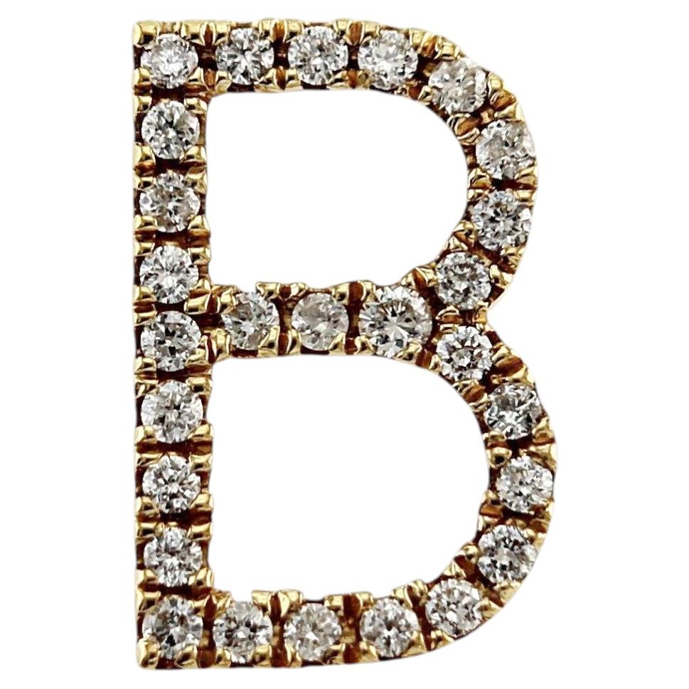 14K Solid Gold Diamond Pavé Cursive Script Letter B Initial Pendant 0. ...