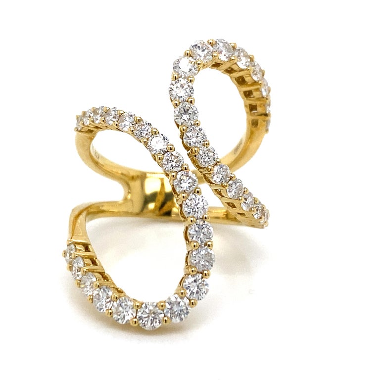 18K Yellow Gold Diamond Open Space Ring For Sale at 1stDibs