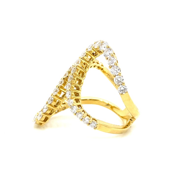 18K Yellow Gold Diamond Open Space Ring For Sale at 1stDibs