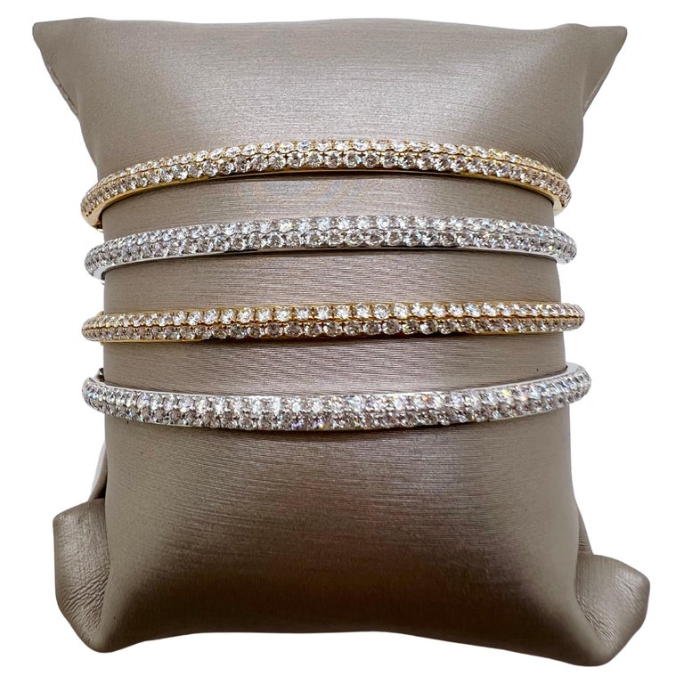 18k Yellow Gold Diamond Pavé Bangles Stackable For Sale at 1stDibs