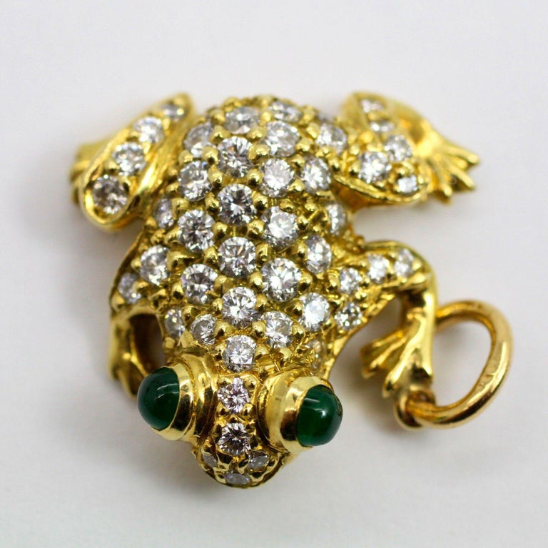 18 Karat Yellow Gold Diamond Pave "Frog" Pendant with Emerald Eyes For ...