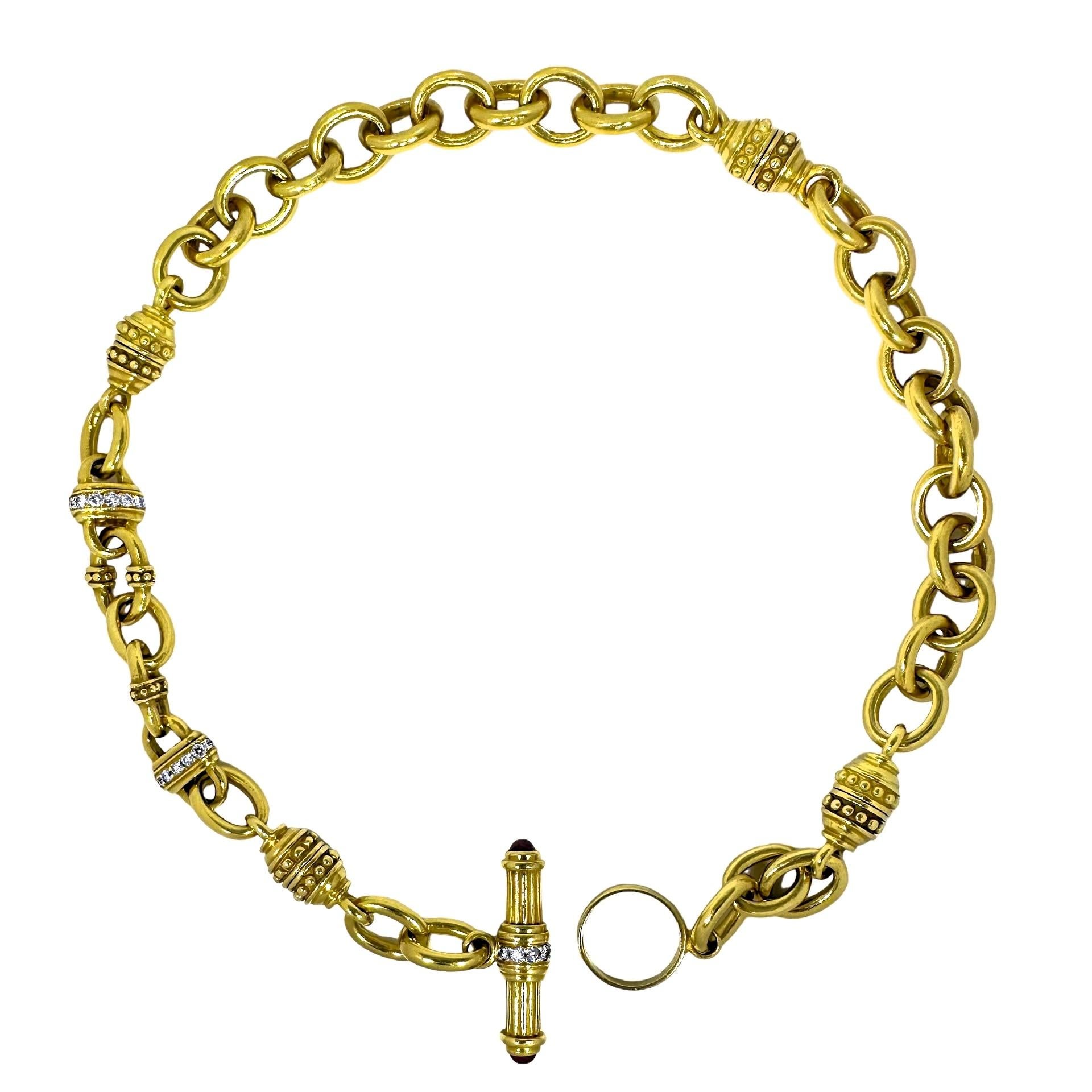 18K Yellow Gold Diamond and Ruby 19 1/2 Inch Long Toggle Necklace by Judith Ripka For Sale at ...