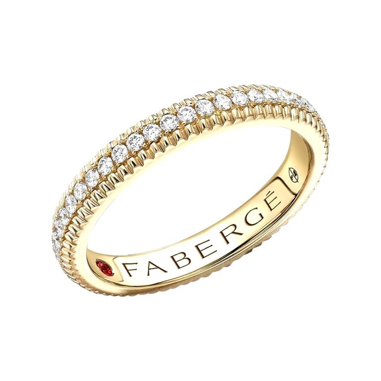 Customizable Fabergé 18k Yellow Gold Diamond Set Fluted Band Ring For ...