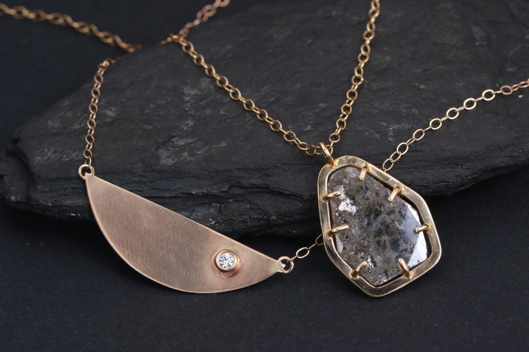 18k Yellow Gold Diamond Slice Necklace For Sale at 1stDibs