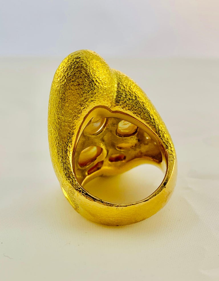 18 Karat Yellow Gold, Diamond and South Sea Pearl Saddle Ring at 1stDibs