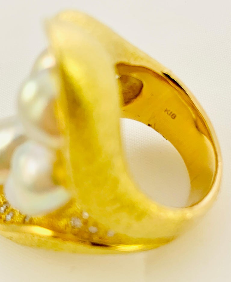 18 Karat Yellow Gold, Diamond and South Sea Pearl Saddle Ring at 1stDibs