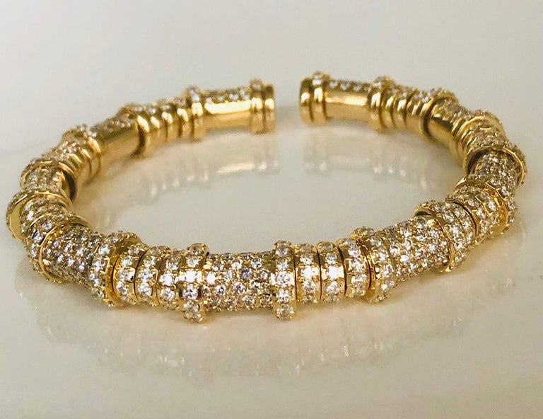 18 Karat Yellow Gold Diamond Spring Loaded Bangle Bracelet 8.5mm Wide ...