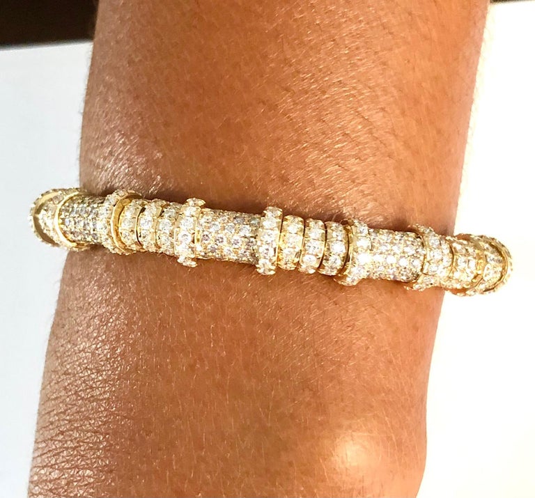 18 Karat Yellow Gold Diamond Spring Loaded Bangle Bracelet 8.5mm Wide ...