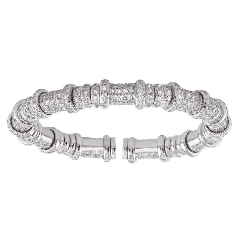 18 Karat Yellow Gold Diamond Spring Loaded Bangle Bracelet 8.5mm Wide ...