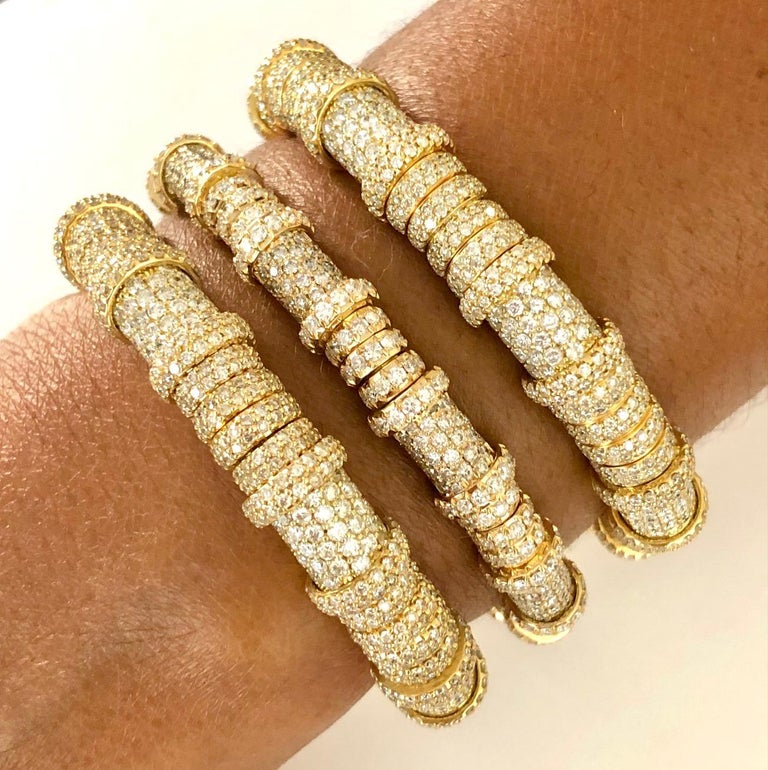 18 Karat Yellow Gold Diamond Spring Loaded Bangle Bracelet 8.5mm Wide ...