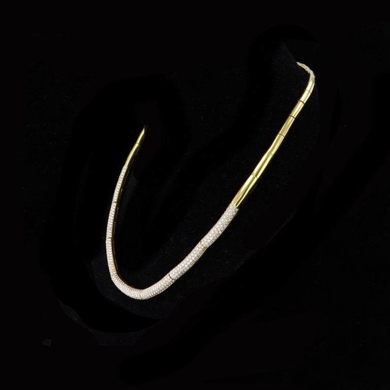 18k Yellow Gold Diamond Tube Segment Necklace For Sale at 1stDibs