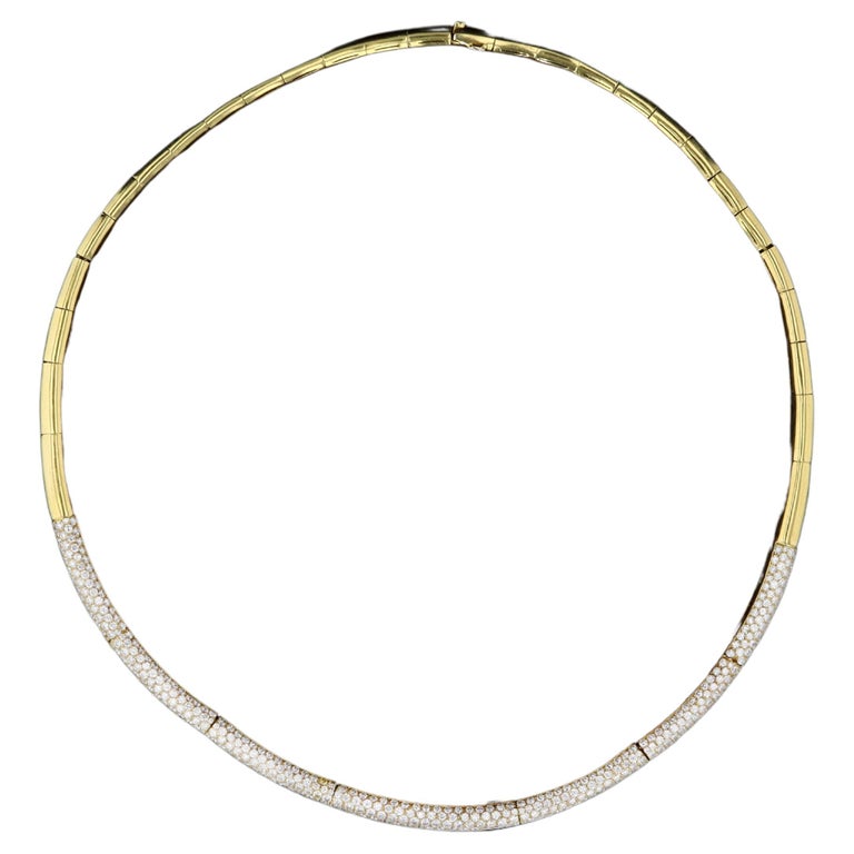 18k Yellow Gold Diamond Tube Segment Necklace For Sale at 1stDibs