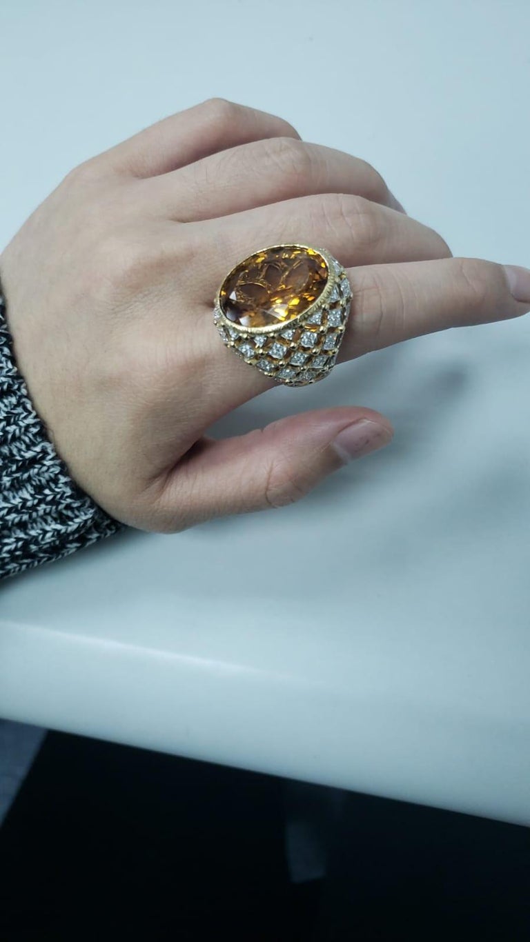 18 Karat Gold Diamonds and Fire Citrine Cocktail Ring in Florentine ...
