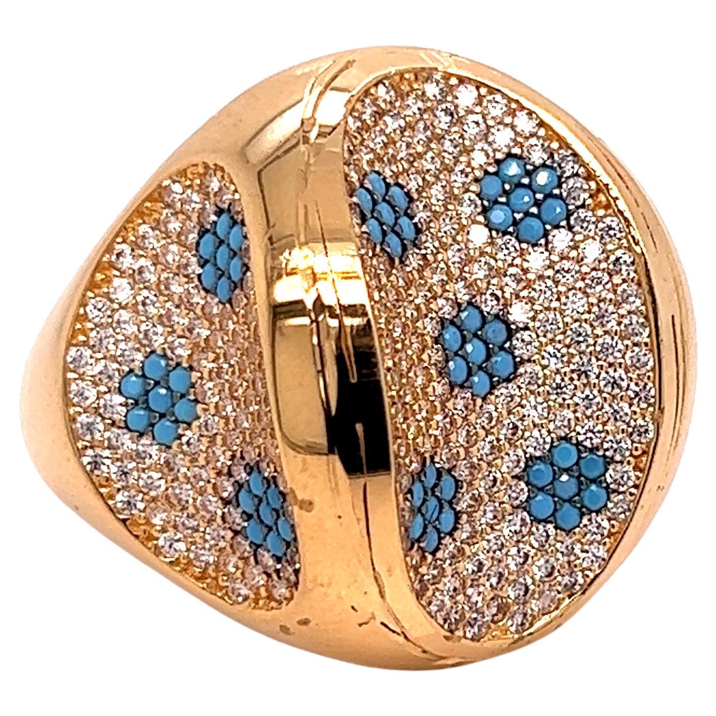 18K Gold Green Crystal And Diamond Dome Ring For Sale at 1stDibs