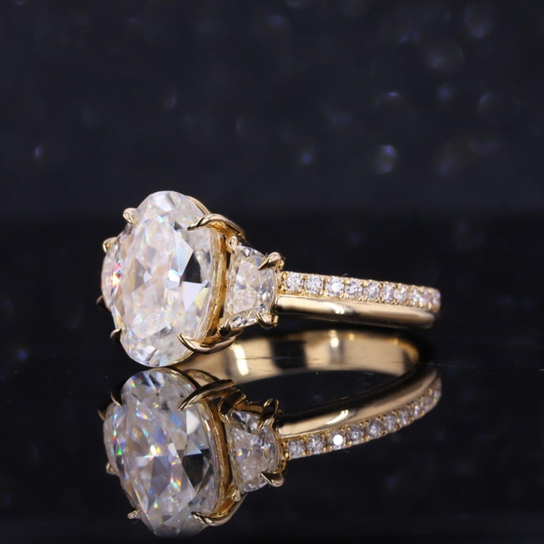 Customizable 18K Yellow Gold Diamonds Engagement Ring, Oval Cut ...