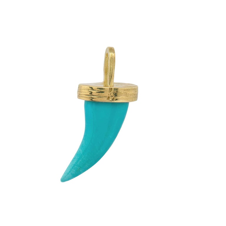 18k Yellow Gold Dotted Lucky Horn Charm in Turquoise, Ruby and Diamonds ...