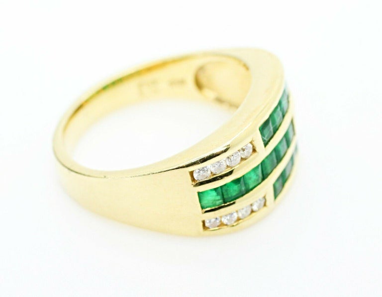 18k Yellow Gold Emerald and Diamond Channel Set Ring For Sale at 1stDibs