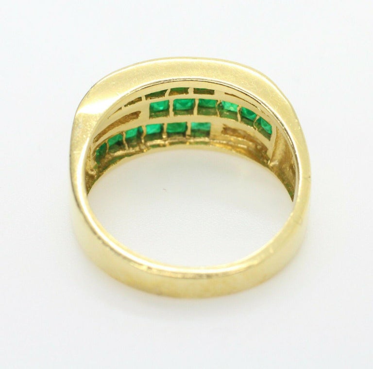 18k Yellow Gold Emerald and Diamond Channel Set Ring For Sale at 1stDibs
