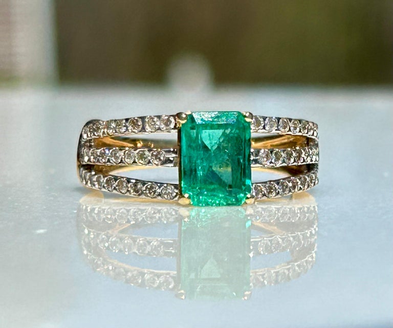 18k Yellow Gold, Emerald Cut Step Cut and 52 Round Brilliant For Sale ...
