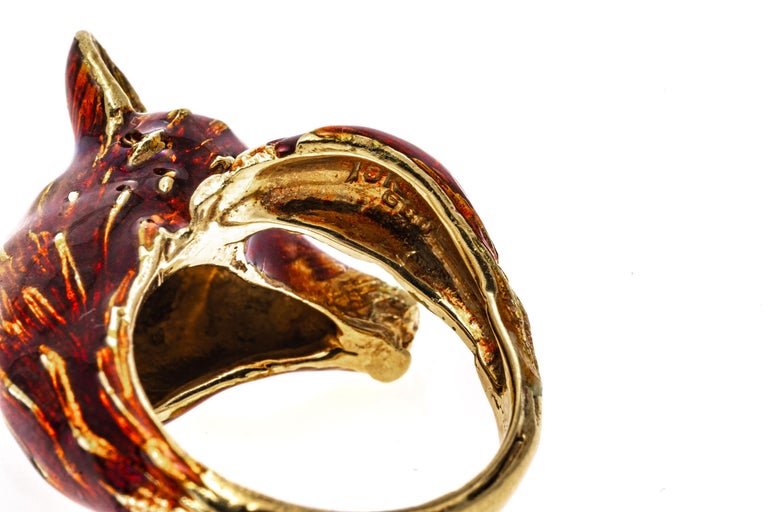 18k Yellow Gold Enameled Figural Fox Head to Tail Ring For Sale at 1stDibs