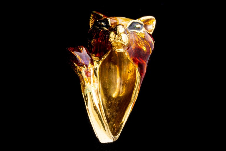 18k Yellow Gold Enameled Figural Fox Head to Tail Ring For Sale at 1stDibs