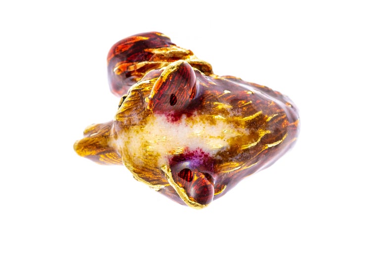 18k Yellow Gold Enameled Figural Fox Head to Tail Ring For Sale at 1stDibs