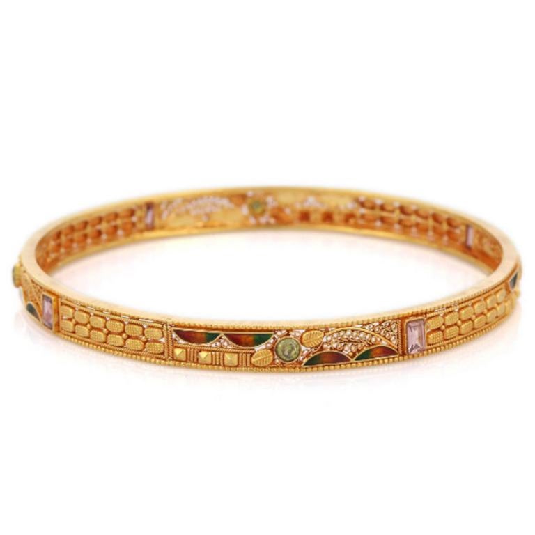 18K Yellow Gold Enameling Bangle for Women For Sale at 1stDibs