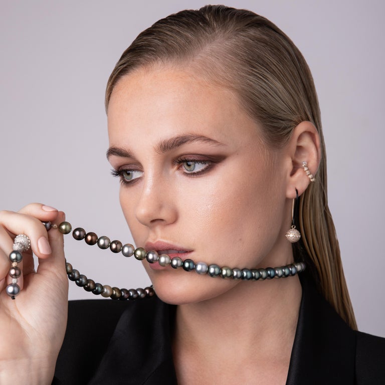 18k Yellow Gold Encrusted Diamonds Ear Cuff with AAA Akoya Pearls For ...