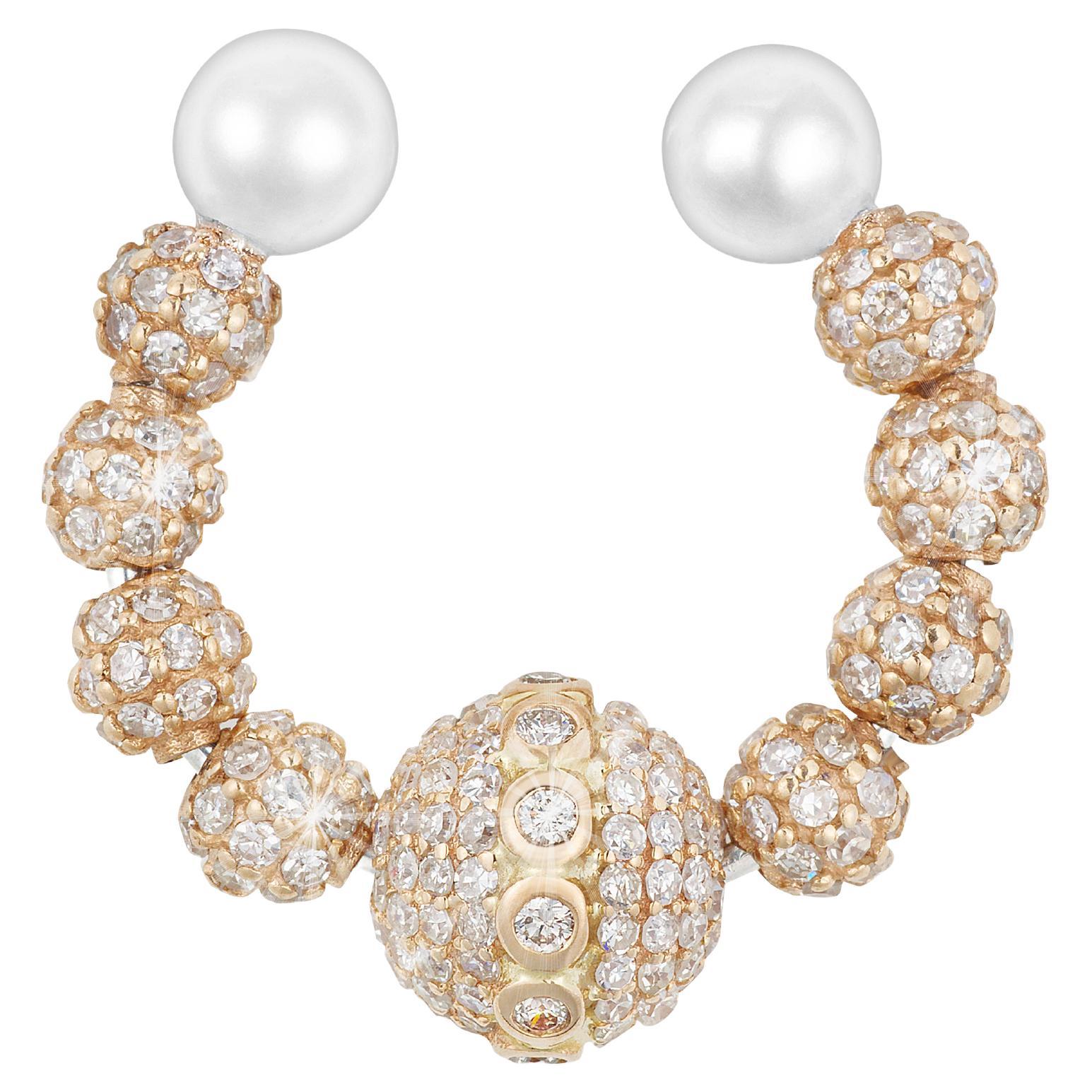 18k White Gold Encrusted Diamonds Ear Cuff with One Large Orb and Akoya ...