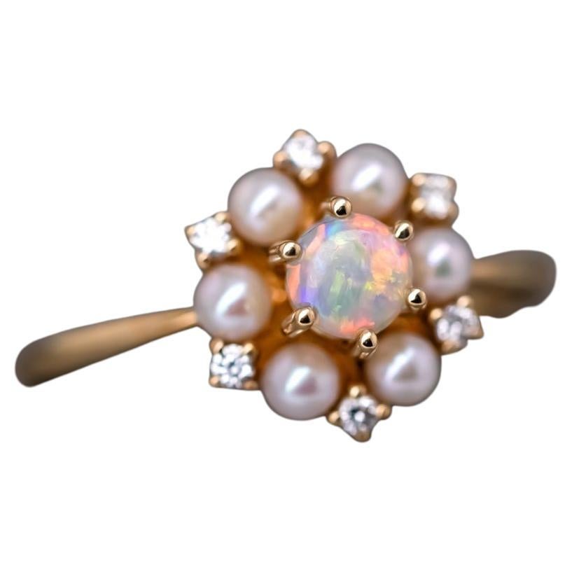 Unique Pattern Doublet Opal Engagement Ring 18K Yellow Gold For Sale at ...