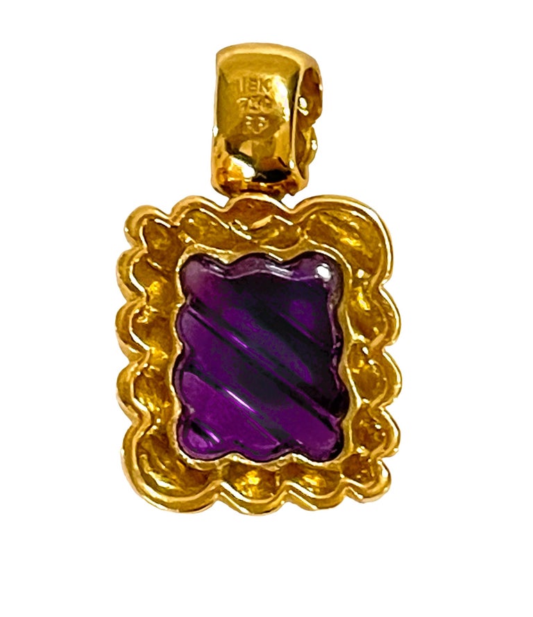 18k Yellow Gold Fancy Cut Amethyst Pendant with Appraisal For Sale at ...