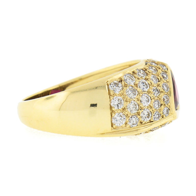 18K Yellow Gold GIA Bezel Triangular Ruby Solitaire Pave Diamond Dome ...