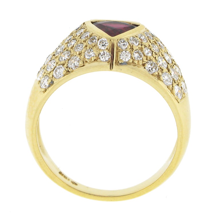 18K Yellow Gold GIA Bezel Triangular Ruby Solitaire Pave Diamond Dome ...