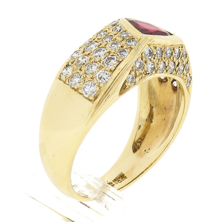18K Yellow Gold GIA Bezel Triangular Ruby Solitaire Pave Diamond Dome ...