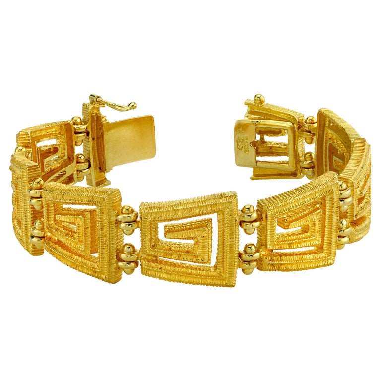 18k Yellow Gold Greek Key Link Bracelet For Sale at 1stDibs