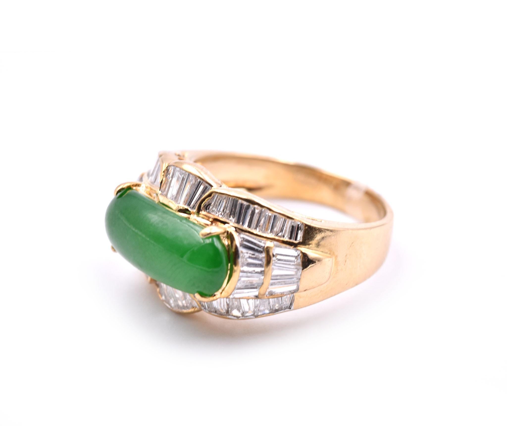 18 Karat Yellow Gold Green Apple Jade and Diamond Ring For Sale at ...