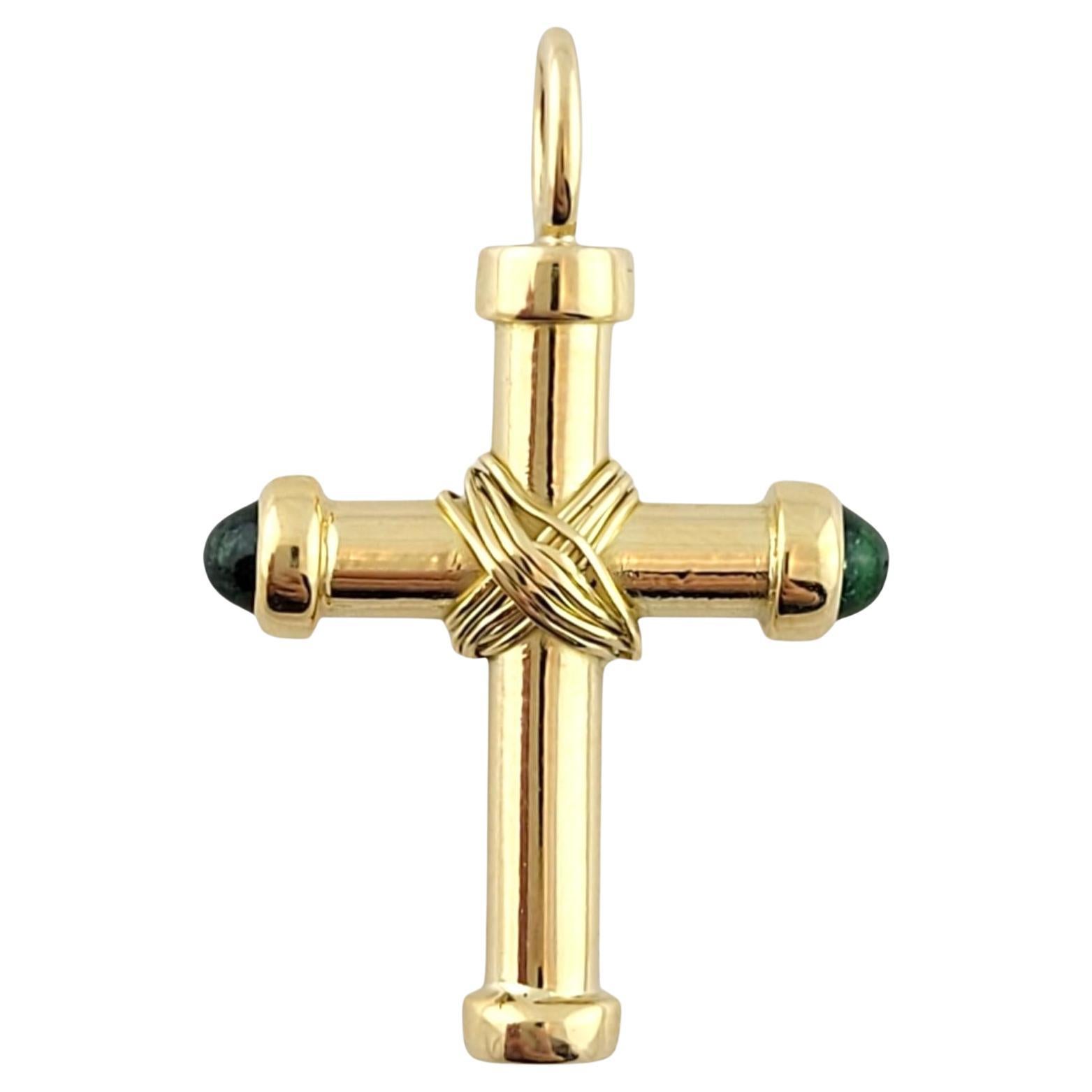 18K Yellow Gold Green Cabochon Tipped Cross Pendant #16249 For Sale at ...