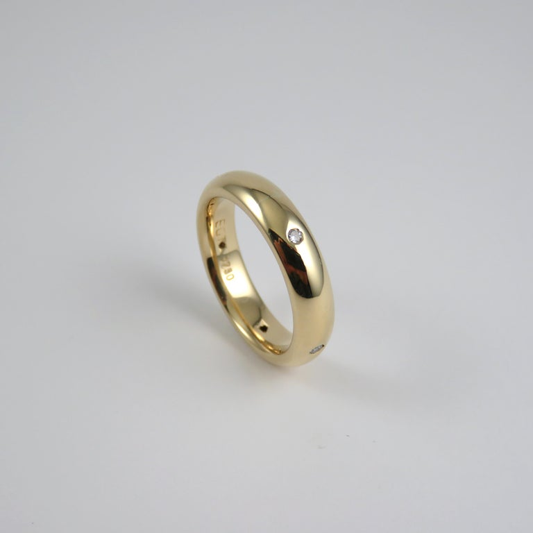 18k Yellow Gold Half Round Band with Gypsy Set Diamonds For Sale at 1stDibs