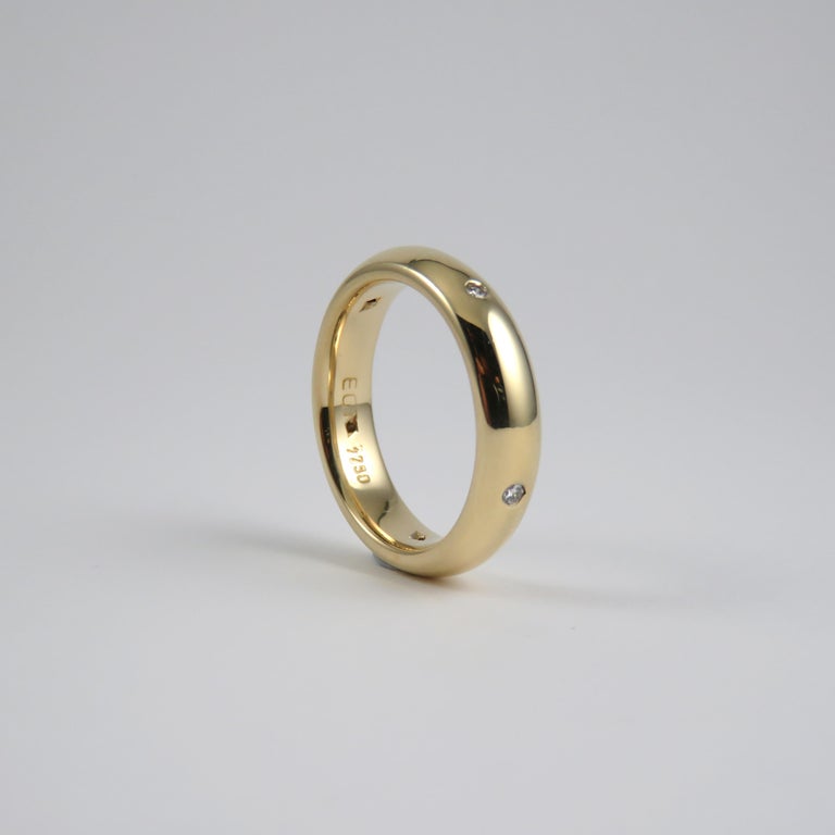 18k Yellow Gold Half Round Band with Gypsy Set Diamonds For Sale at 1stDibs