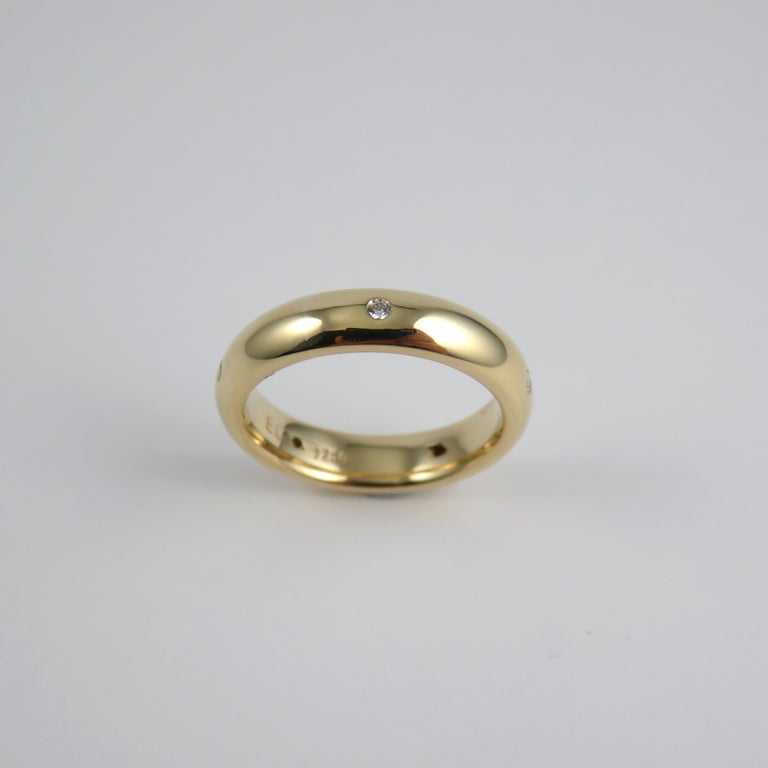 18k Yellow Gold Half Round Band with Gypsy Set Diamonds For Sale at 1stDibs
