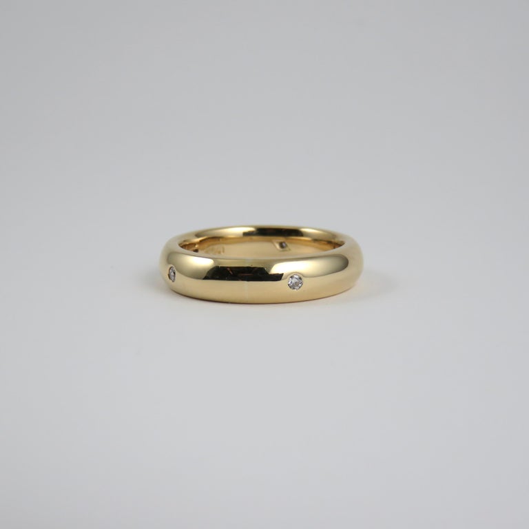 18k Yellow Gold Half Round Band with Gypsy Set Diamonds For Sale at 1stDibs