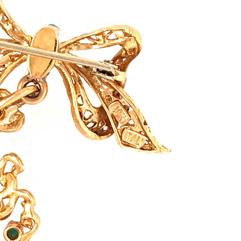 18 Karat Yellow Gold Hand Painted Hanging Brooch For Sale at 1stDibs