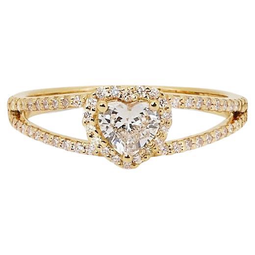 Elegant 18k Yellow Gold Three Stone Ring with 0.42 Natural Ruby and ...