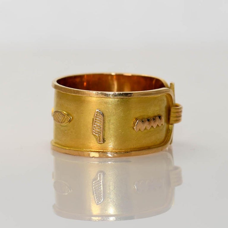 18K Yellow Gold Hieroglyphic Ring, 4.3g For Sale at 1stDibs