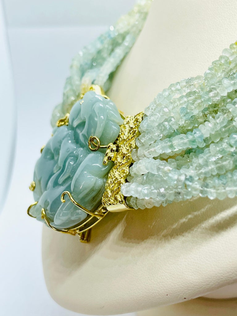 18K Yellow Gold and Jadeite Jade 16 Strand Necklace with Removable ...